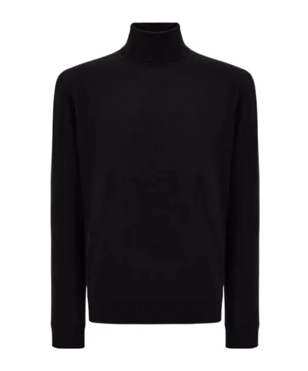 Canali Nuvola Seamless Merino Wool Turtleneck - Black