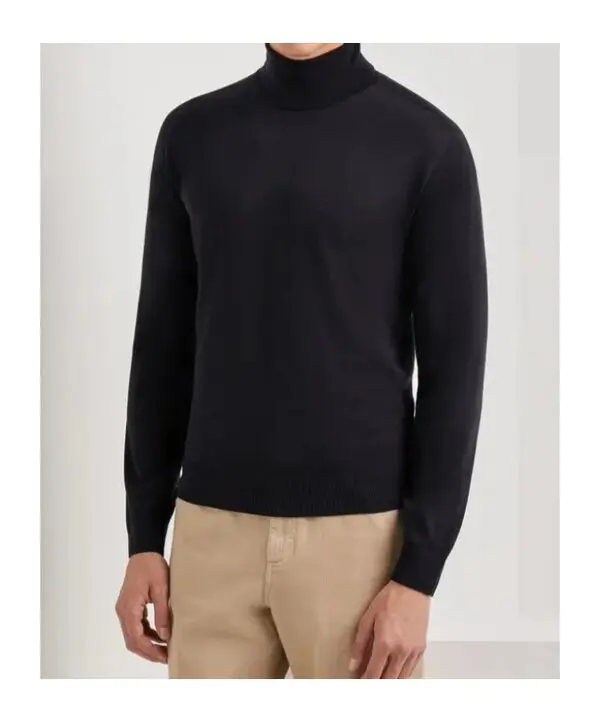 Canali Nuvola Seamless Merino Wool Turtleneck - Black