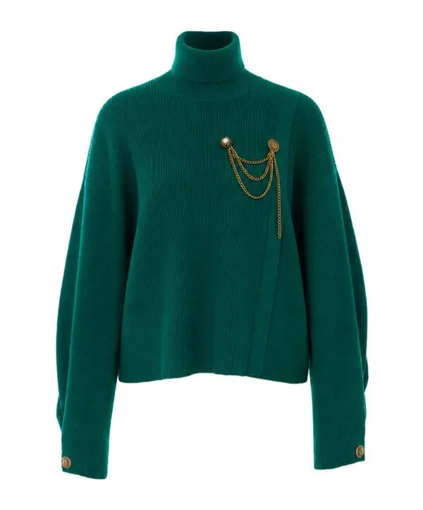 Liu Jo High Neck Knitted Sweater With Chain Detail