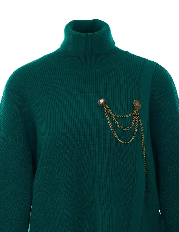 Liu Jo High Neck Knitted Sweater With Chain Detail