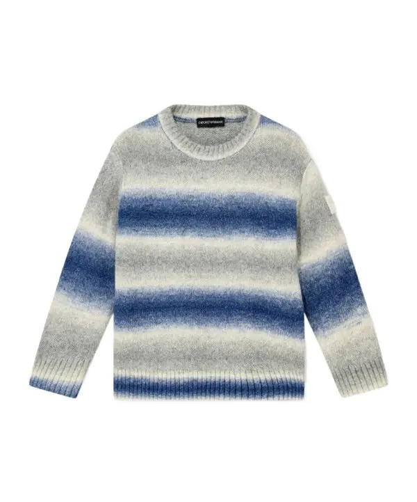 Emporio Armani Knitted Cotton Crew Neck Pullover With A Gradient Design - Blue