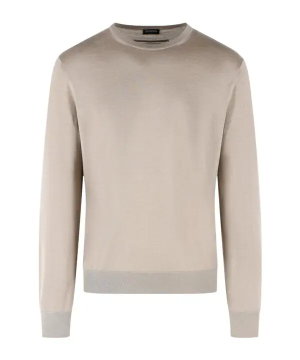 Zegna Crew Neck Long Sleeve Knit Top - Beige
