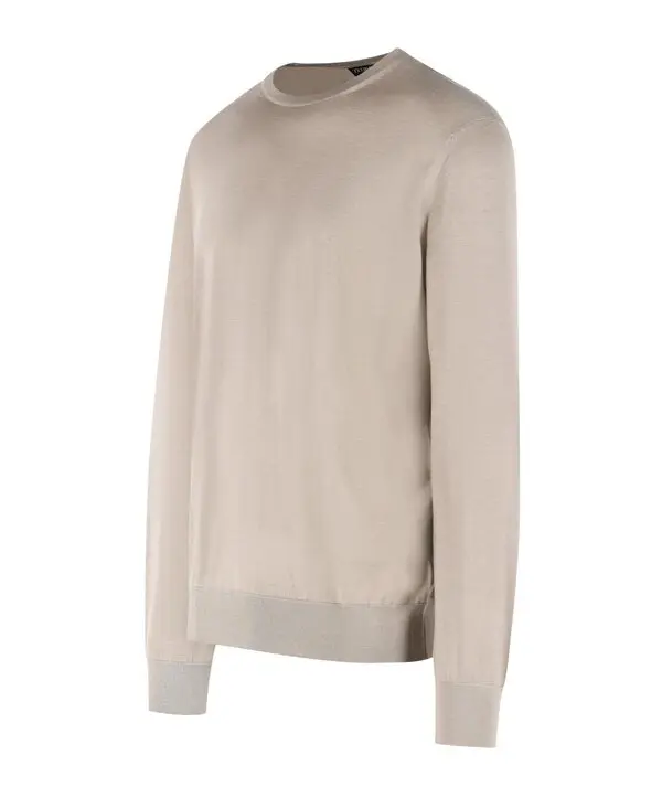 Zegna Crew Neck Long Sleeve Knit Top - Beige