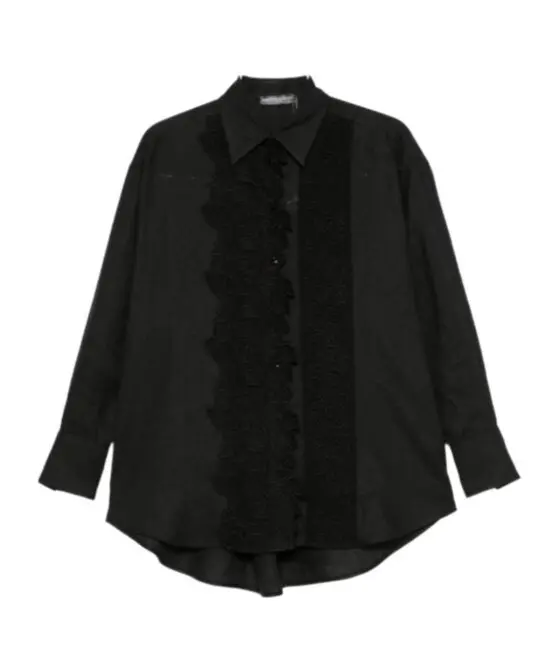 Ermanno Scervino Lace-embroidered Linen Shirt - Black