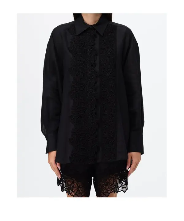 Ermanno Scervino Lace-embroidered Linen Shirt - Black