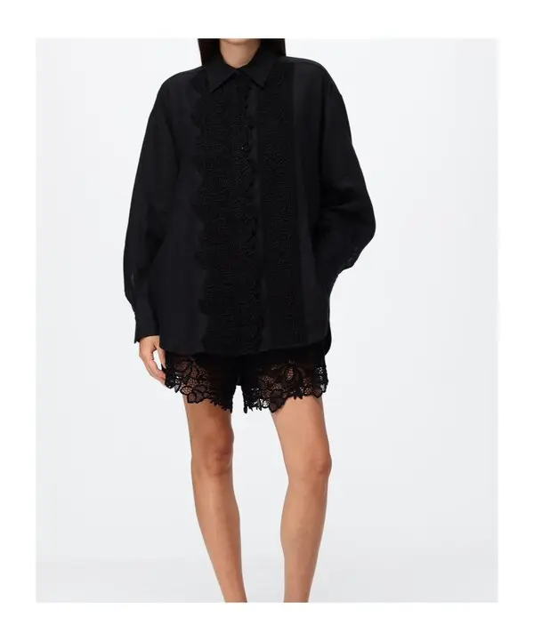 Ermanno Scervino Lace-embroidered Linen Shirt - Black