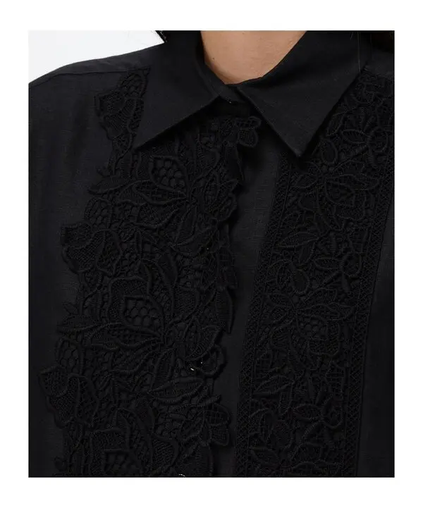 Ermanno Scervino Lace-embroidered Linen Shirt - Black