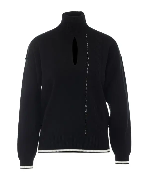 Liu Jo Cut-out High Neck Knitted Sweater With Rhinestone Logo