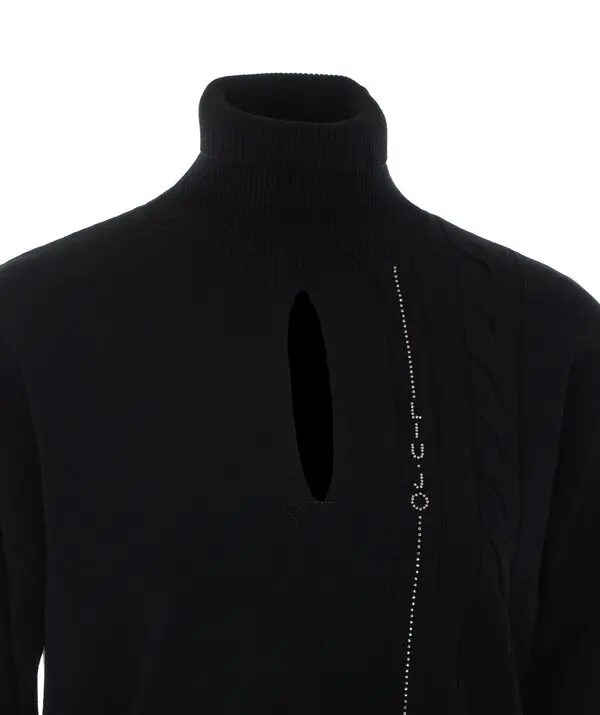 Liu Jo Cut-out High Neck Knitted Sweater With Rhinestone Logo