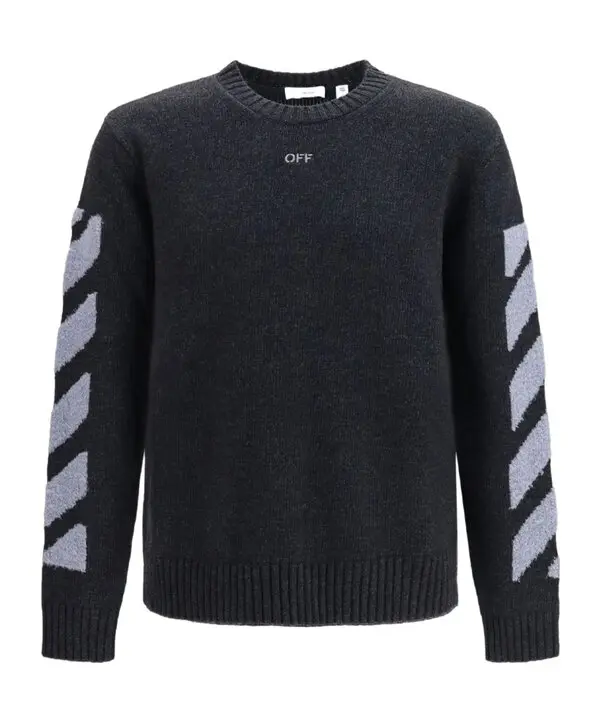 Off-White Diagonal Stripe Fuzzy Crewneck Knitted Jumper