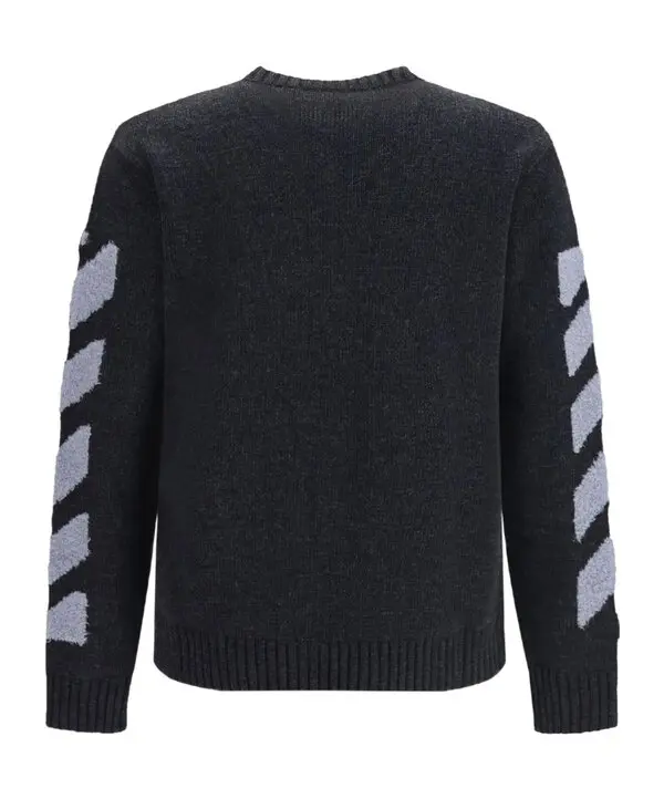 Off-White Diagonal Stripe Fuzzy Crewneck Knitted Jumper