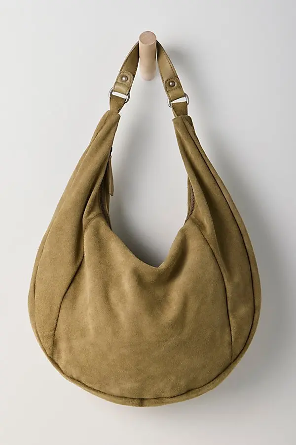 Free People Half Moon Suede Bag - Khaki