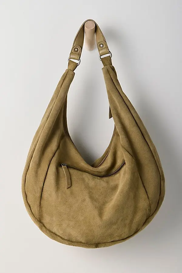 Free People Half Moon Suede Bag - Khaki