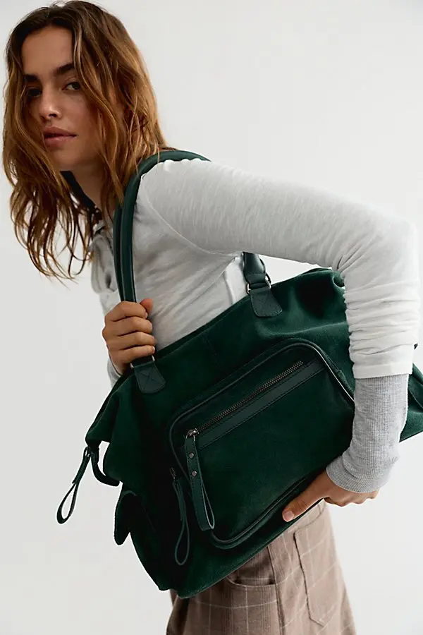 Free People Maya Suede Tote Bag - Forest Dew