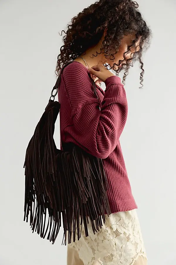Free People Suede Fringe Shoulder Bag - Espresso