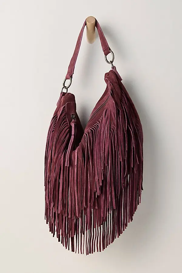Free People Suede Fringe Shoulder Bag - Plum