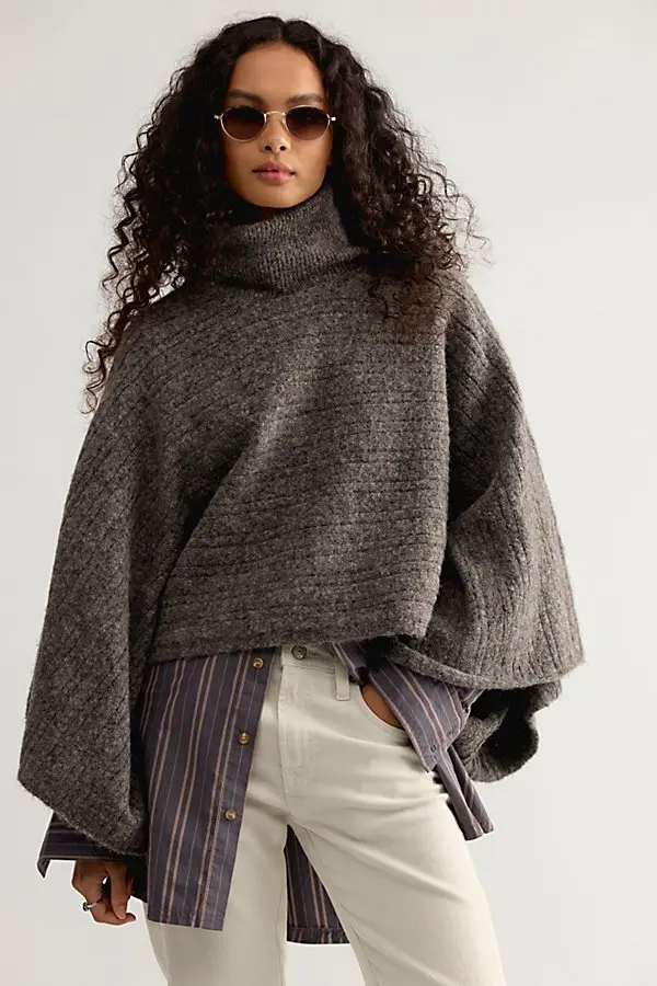 Free People Phoebe Poncho - Charcoal