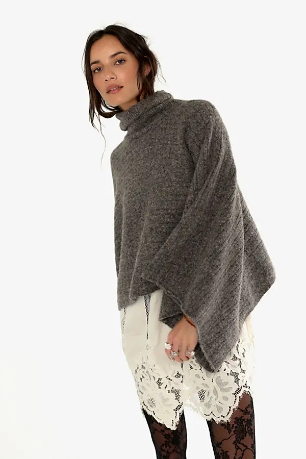 Free People Phoebe Poncho - Charcoal