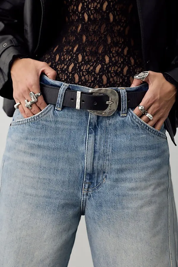 Free People Chapman Leather Belt With Distressed Buckle - Black