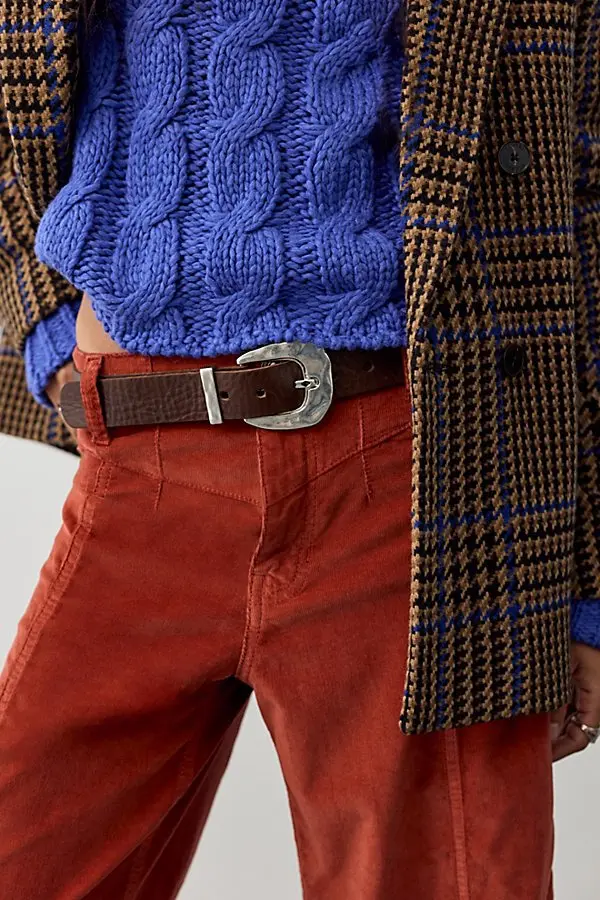 Free People Chapman Leather Belt With Distressed Buckle - Mocha