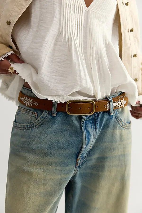 Free People Blossom Suede Belt - Cognac