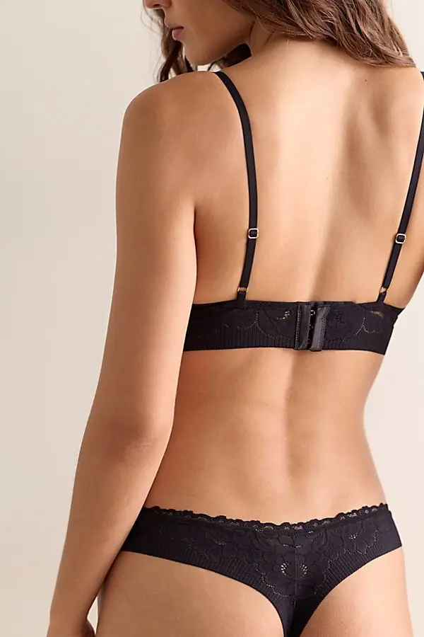 Free People Smooth Talking Lace Thong - Black