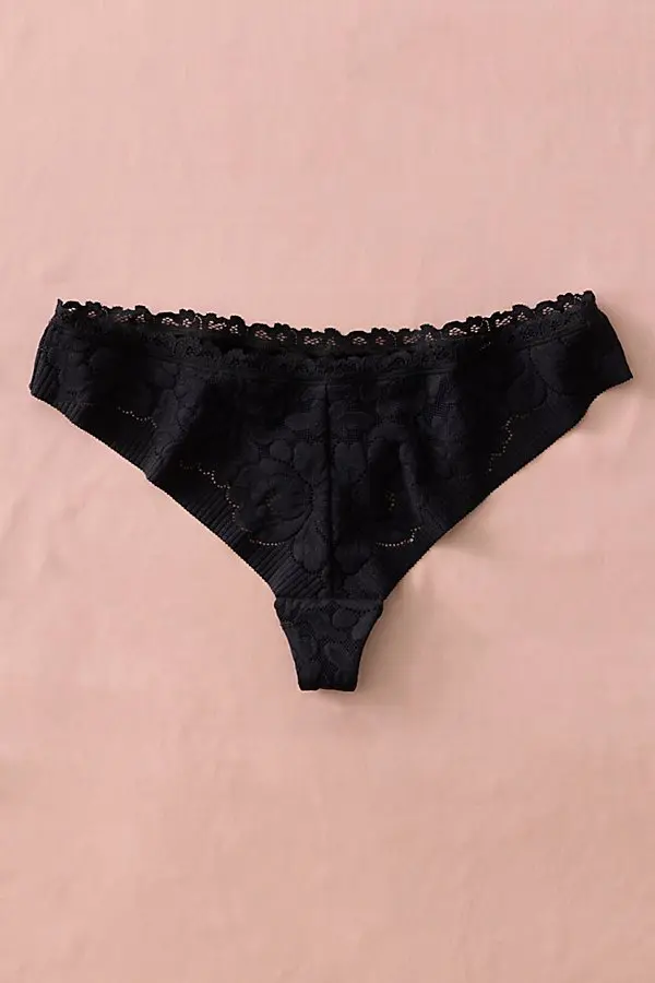 Free People Smooth Talking Lace Thong - Black