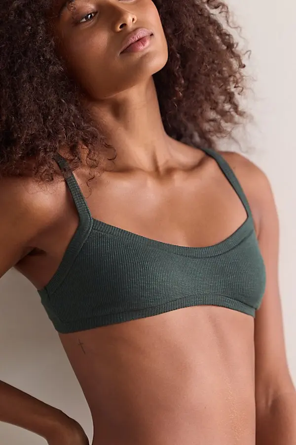 Free People Throw On Ribbed Bralette - Dark Green