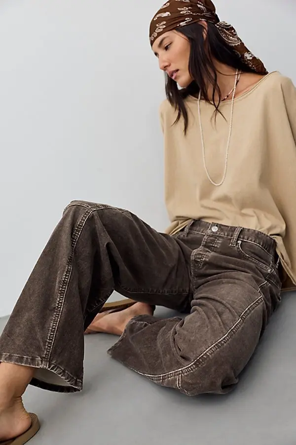 Free People Fable Washed Cord Low-rise Twisted Bowed Jeans