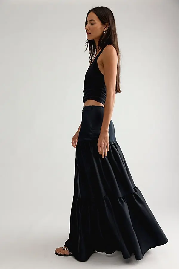 Free People Juliette Satin Maxi Skirt - Black