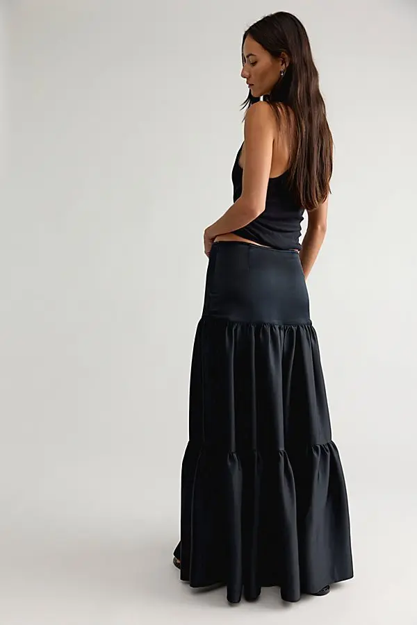 Free People Juliette Satin Maxi Skirt - Black