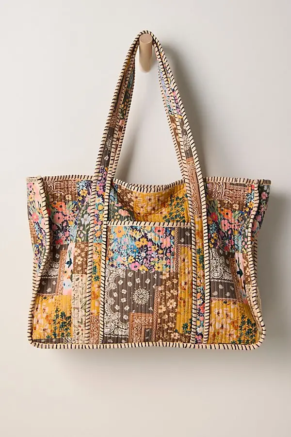 Free People Distorted Quilt Tote Bag - Tea Combo