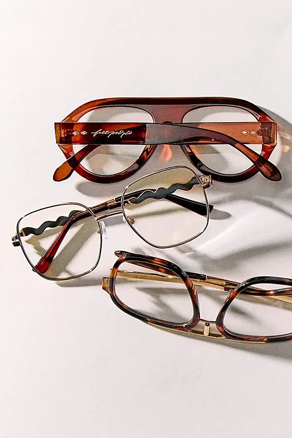Free People Oversized Square Blue Light Glasses With Squiggly Detailing - Gold/clear Lens