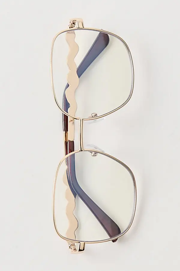 Free People Oversized Square Blue Light Glasses With Squiggly Detailing