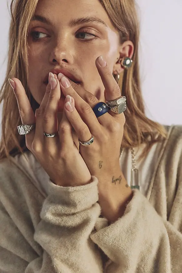 Free People Hannah Chunky Ring Set - Silver/light Hematite