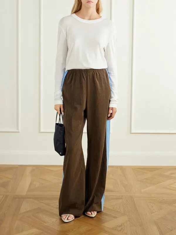LA LIGNE Colby Recycled Crinkled-shell Wide-leg Pants - Brown