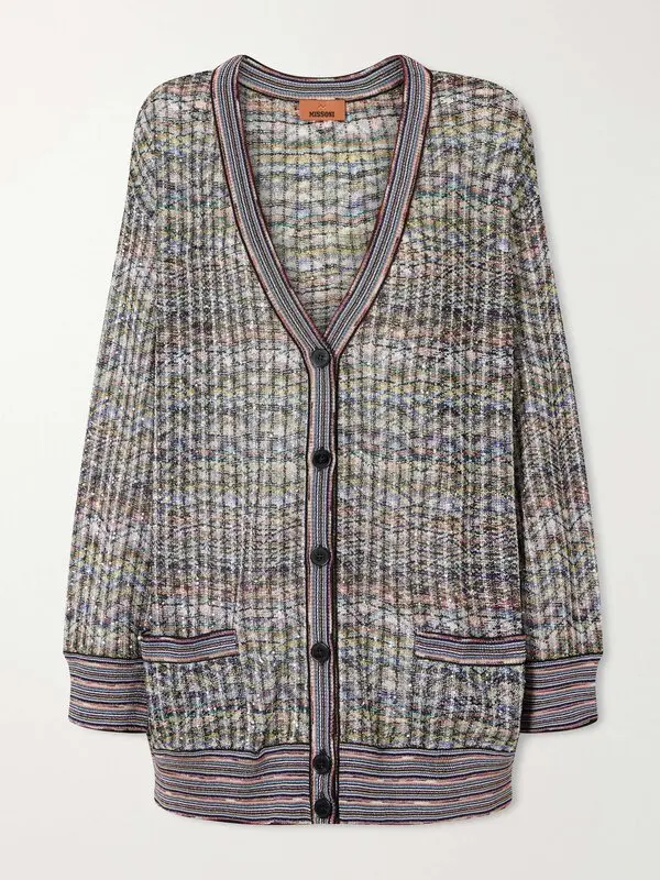 Missoni Striped Metallic Crochet-knit Cardigan