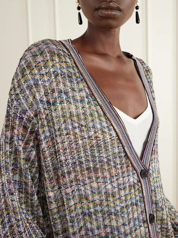 Missoni Striped Metallic Crochet-knit Cardigan