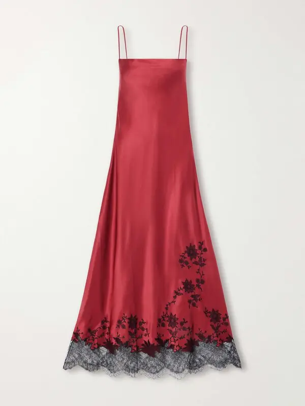 Carine Gilson Lace-trimmed Silk-satin Maxi Dress - Red