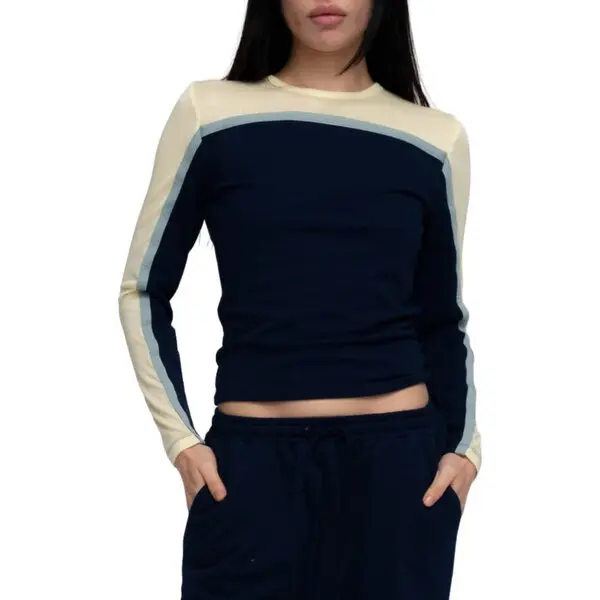 FIND ME NOW Raon Contrast Stripe Knit Top - Navy