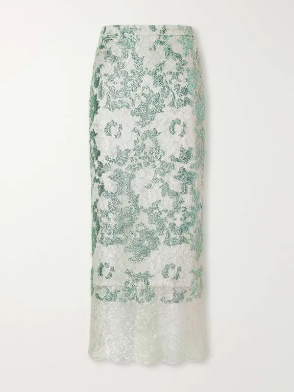 Costarellos Tamlin Sequin-embellished Lace Midi Skirt