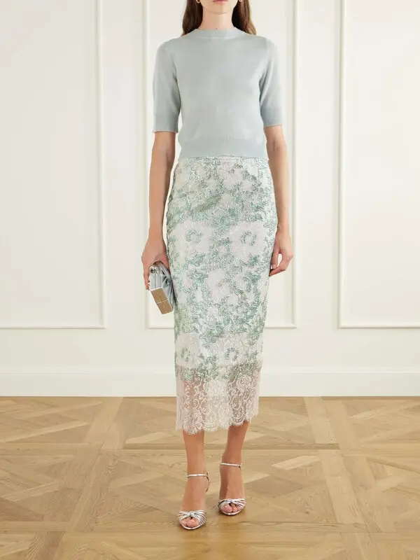 Costarellos Tamlin Sequin-embellished Lace Midi Skirt