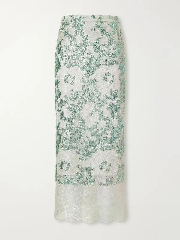 Costarellos Tamlin Sequin-embellished Lace Midi Skirt - Green
