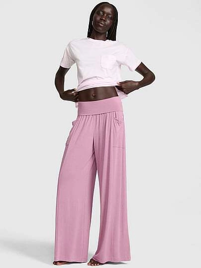 Pink 24/7 Lounge Modal Foldover Wide-leg Pants