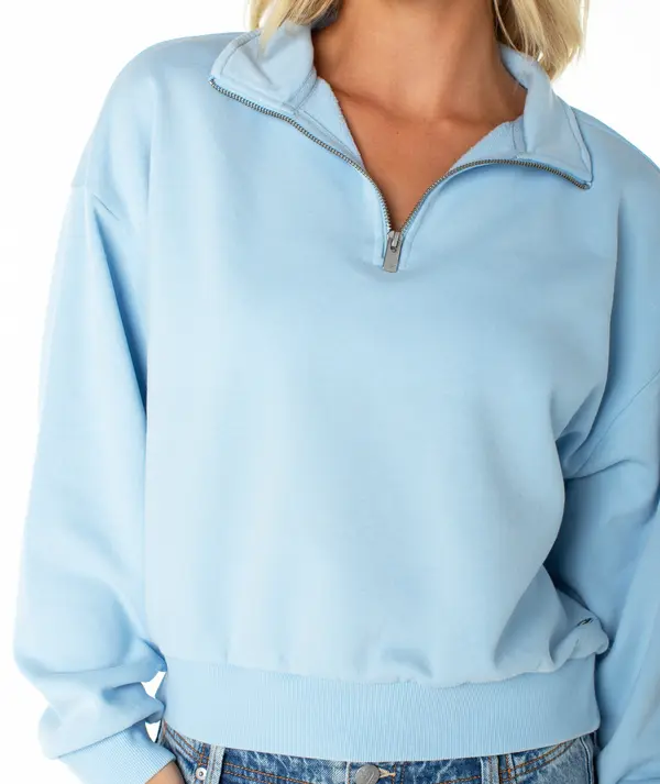 Roxy Half Moon Quarter Zip Top - Cerulean Solid