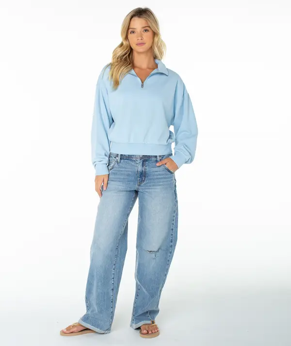 Roxy Half Moon Quarter Zip Top - Cerulean Solid