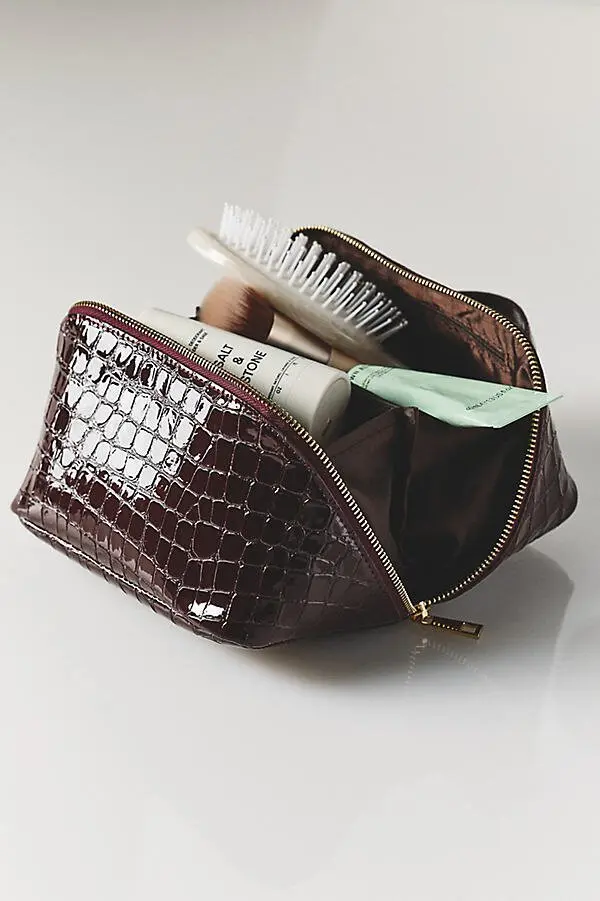 Anthropologie Top Handle Croc Cosmetic Bag