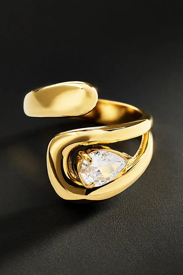 Anthropologie Demi-fine Wrap Ring With Cubic Zirconia - Gold