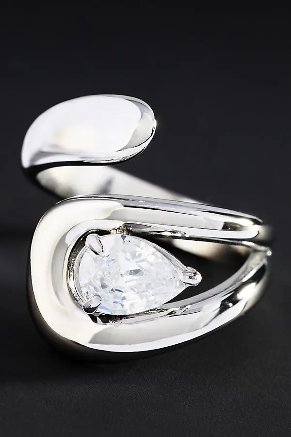 Anthropologie Demi-fine Wrap Ring With Cubic Zirconia - Silver