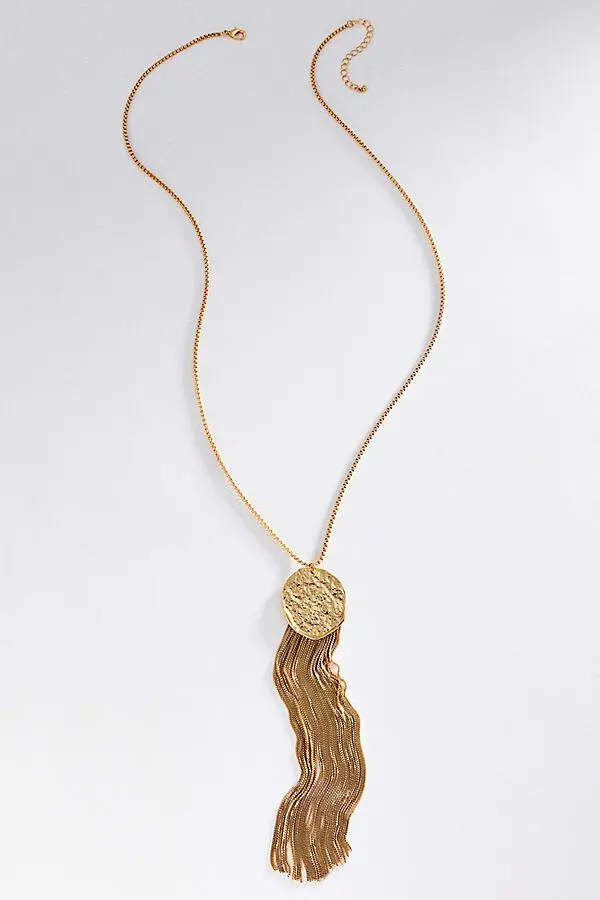 Anthropologie Fringe Coin Pendant Necklace - Gold